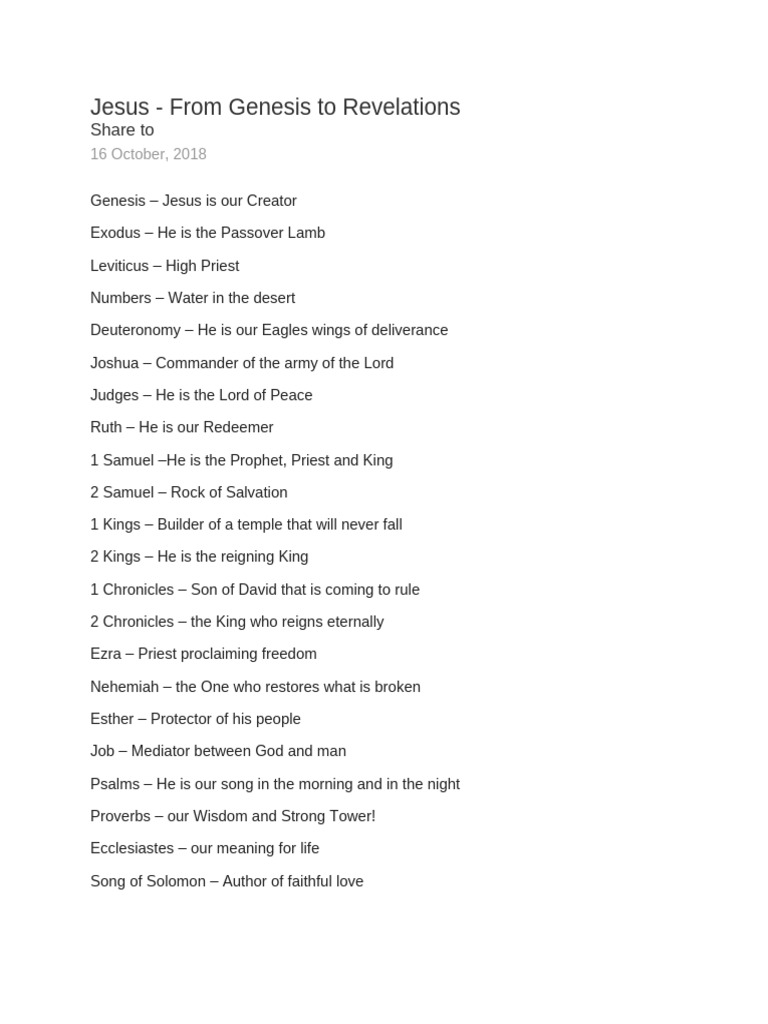 Jesus From Genesis To Revelation | PDF | Jesus | Gospel Of Mark