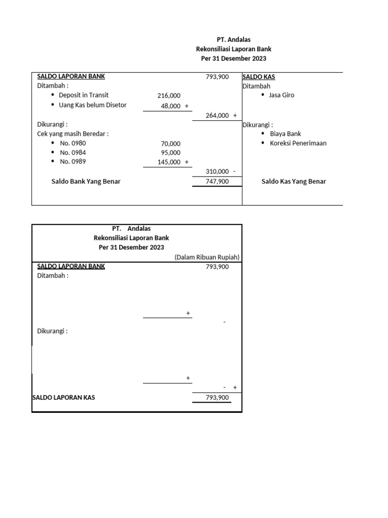 Rekonsiliasi Bank - Draft | PDF