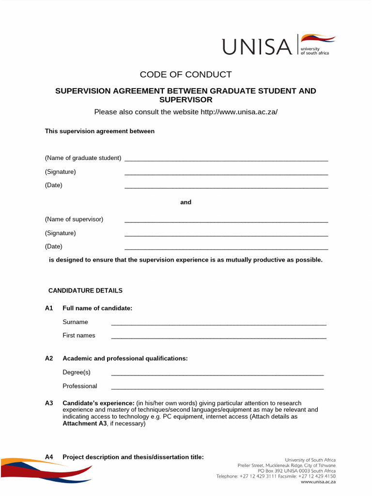 Graduate Student Supervision Agreement | PDF | Thesis