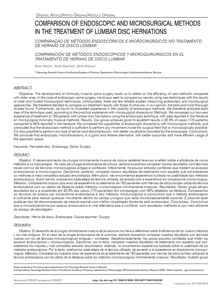 COMPARISON OF ENDOSCOPIC AND MICROSURGICAL METHODS IN THE TREATMENT OF ...