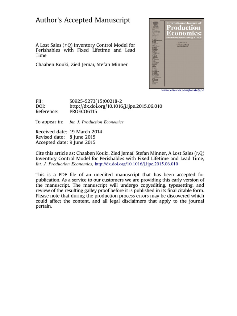 2015 A Lost Sales (R, Q) Inventory Control Model For Perishables With ...