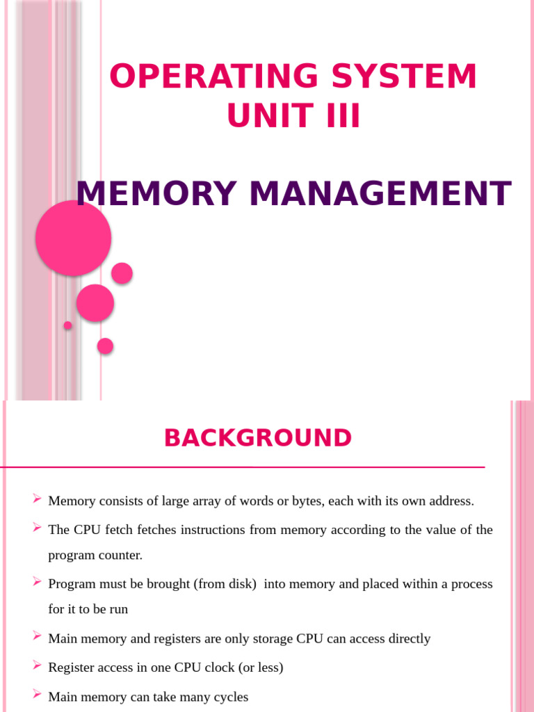Unit 3 - Memory Management | PDF | Operating System Technology | Computer Memory