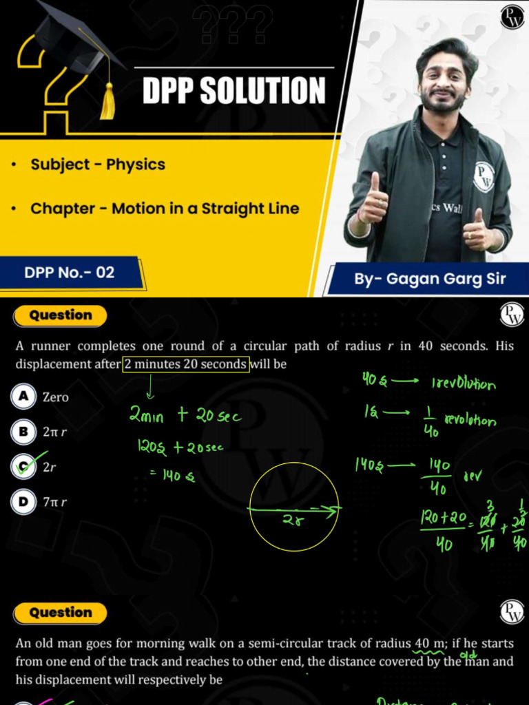 Motion in A Straight Line - DPP 02 Solution Notes | PDF