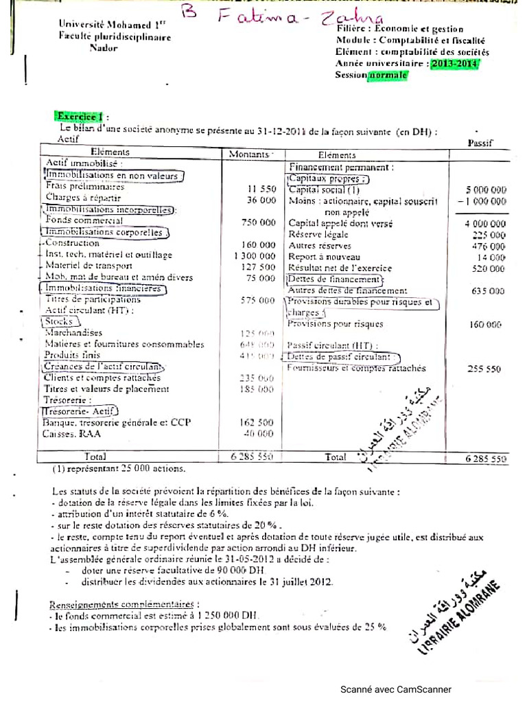 Examens de Comptabilité Des Sociétés-1-1 | PDF