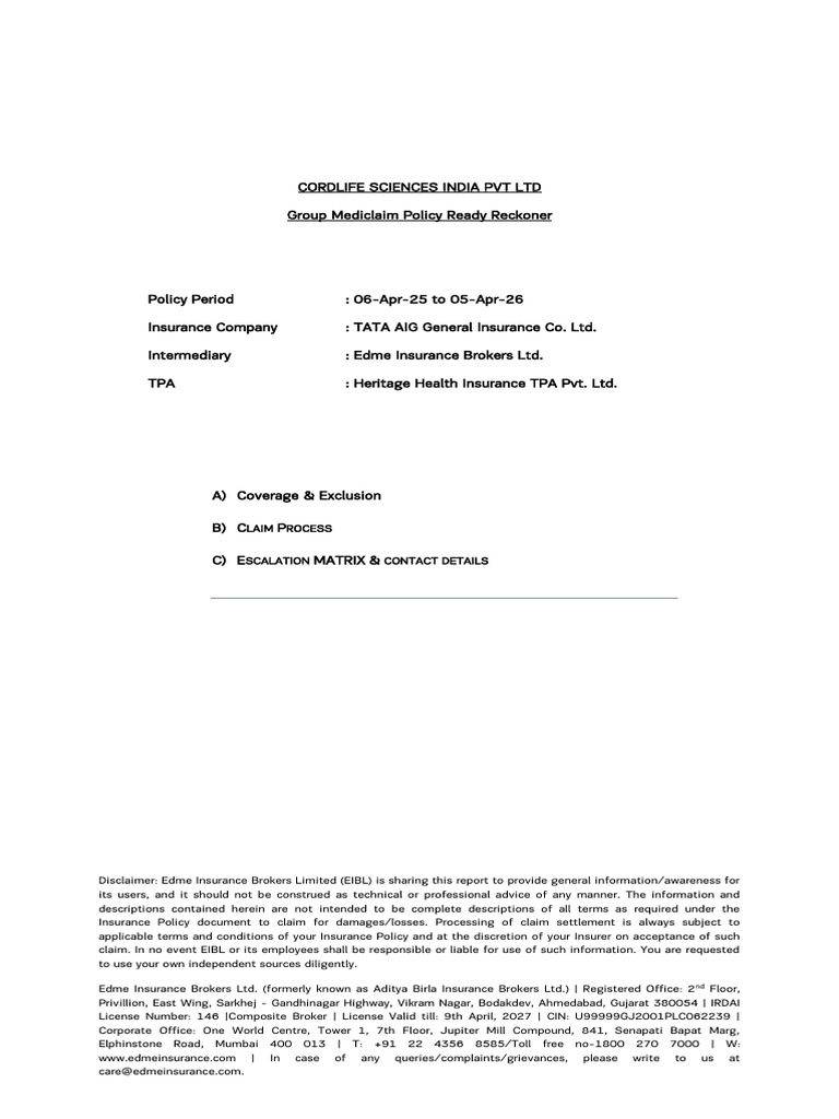 Mediclaim Ready Reckoner | PDF | Insurance | Hospital