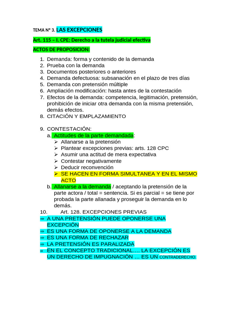 TEMA Nº 3. LAS EXCEPCIONES-1 | PDF | Demanda judicial | Reconvención
