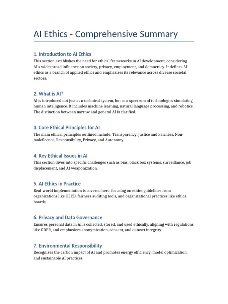 AI Ethics Comprehensive Summary | PDF