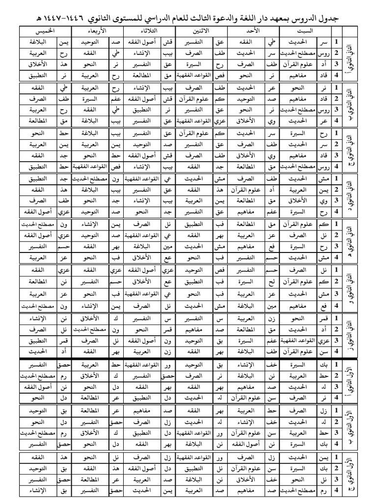 Jadwal Dalwa Kibar (Dalwa 5) | PDF