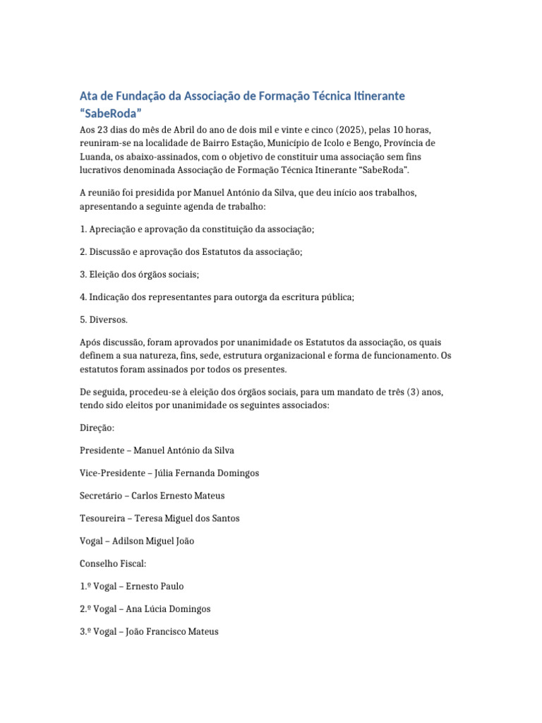 Ata Corrigida Fundacao SabeRoda | PDF