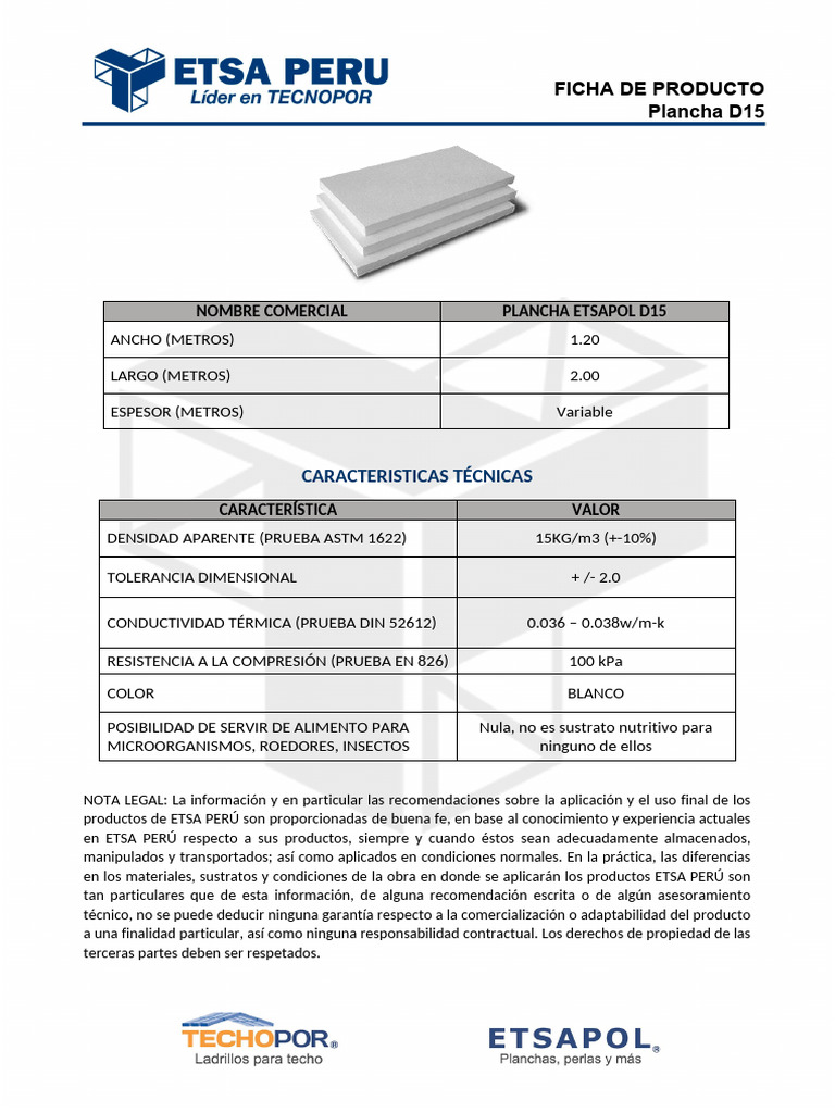 FICHA TÉCNICA Plancha D15 General | PDF