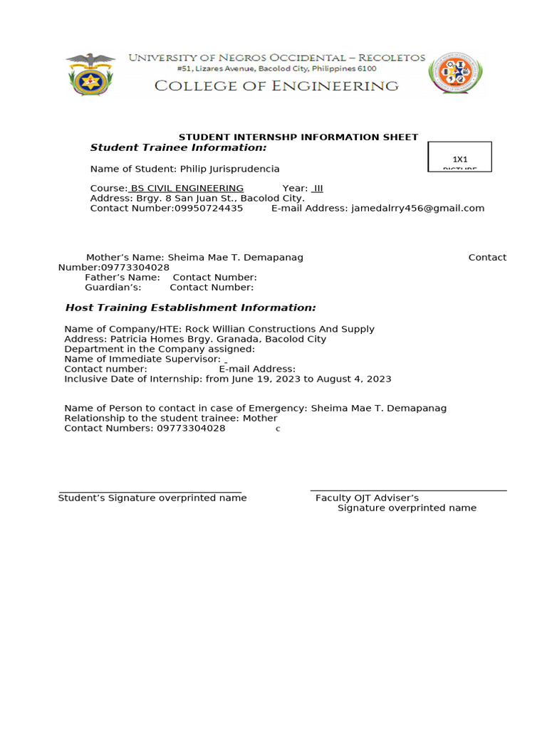 Student Internship Information Sheet | PDF