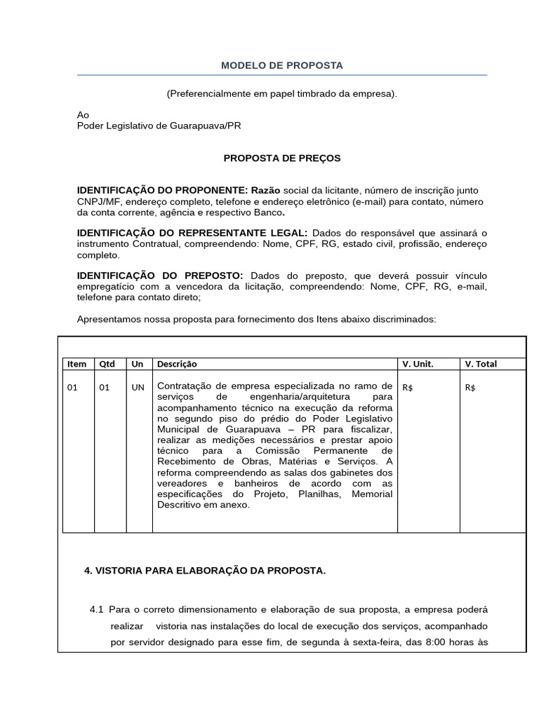 Modelo de Proposta Contratação Engenheiro, Arquiteto | PDF