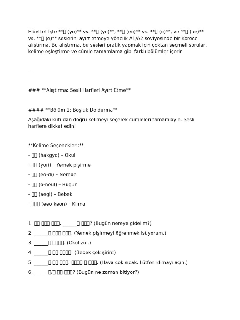 Korece Egzersiz | PDF