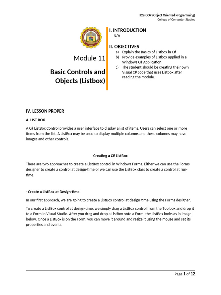 IT22-OOP1-Module-11 | PDF | Window (Computing) | C Sharp (Programming Language)