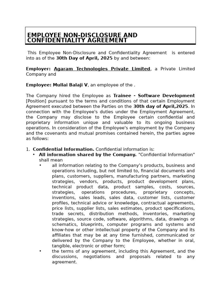 Employee NDA | PDF | Non Disclosure Agreement | Legal Remedy
