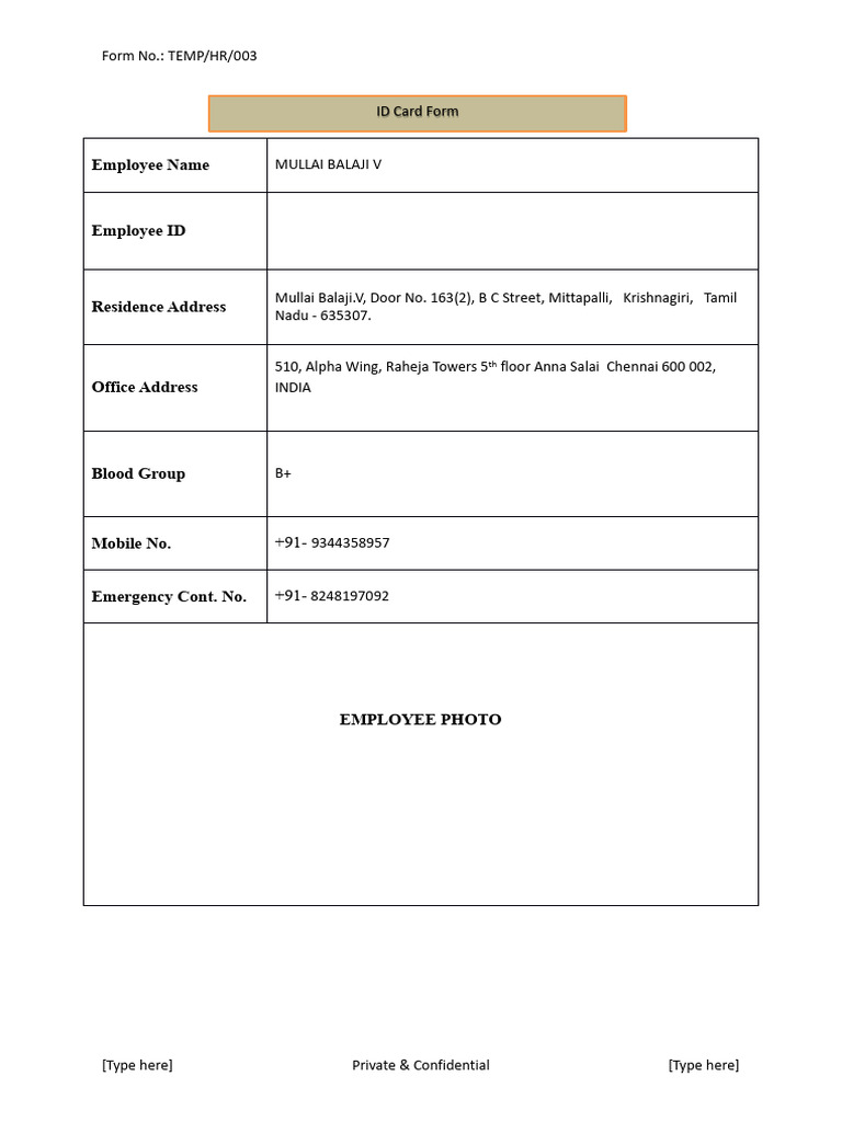 Employee ID Card Form Details | PDF