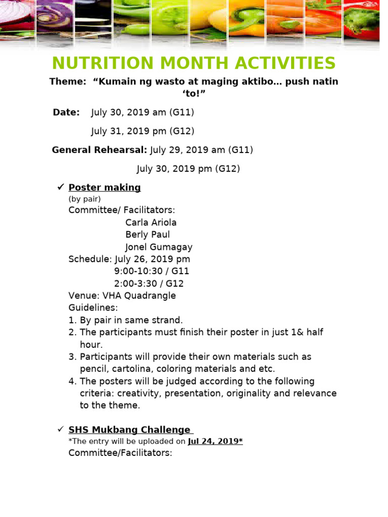 Nutrition Month Activities | PDF | Food Ingredients | Foods