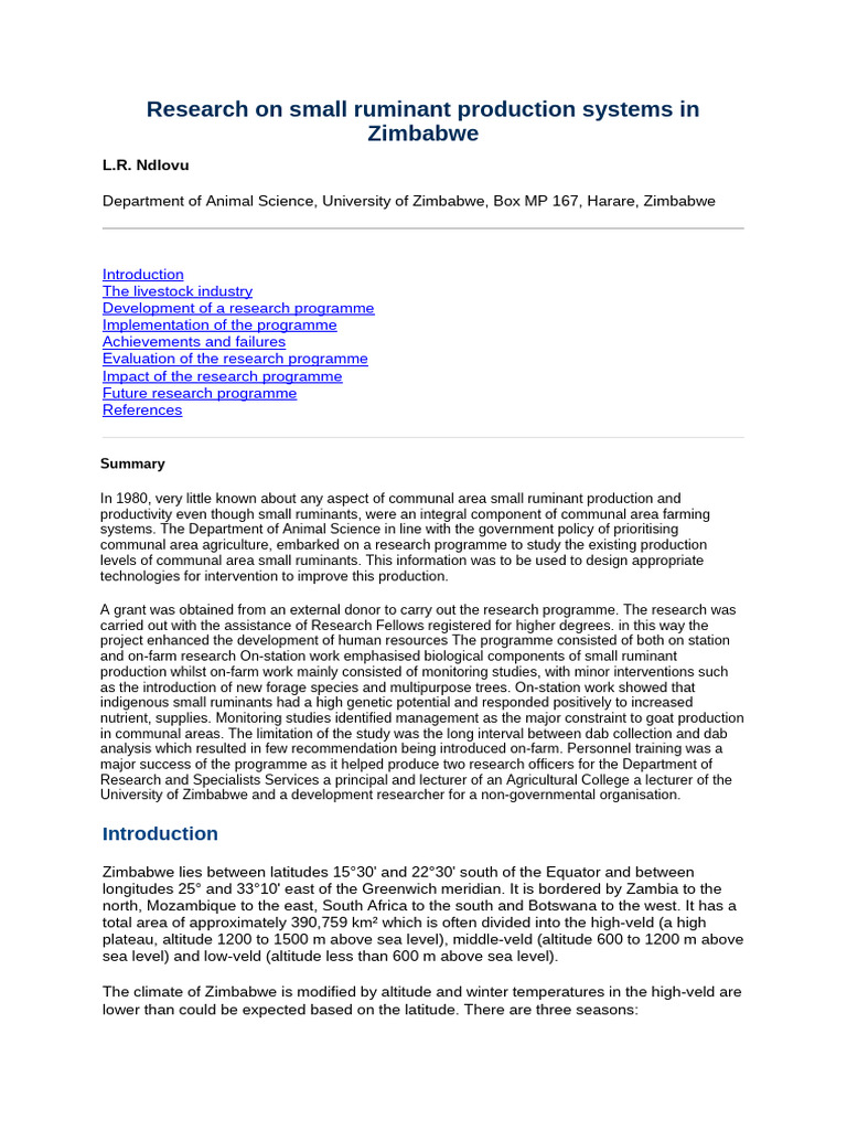 Research On Small Ruminant Production Systems in Zimbabwe | PDF | Earth ...
