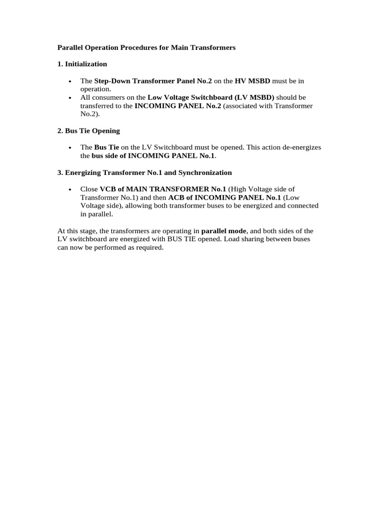 Parallel Operation Procedures | PDF