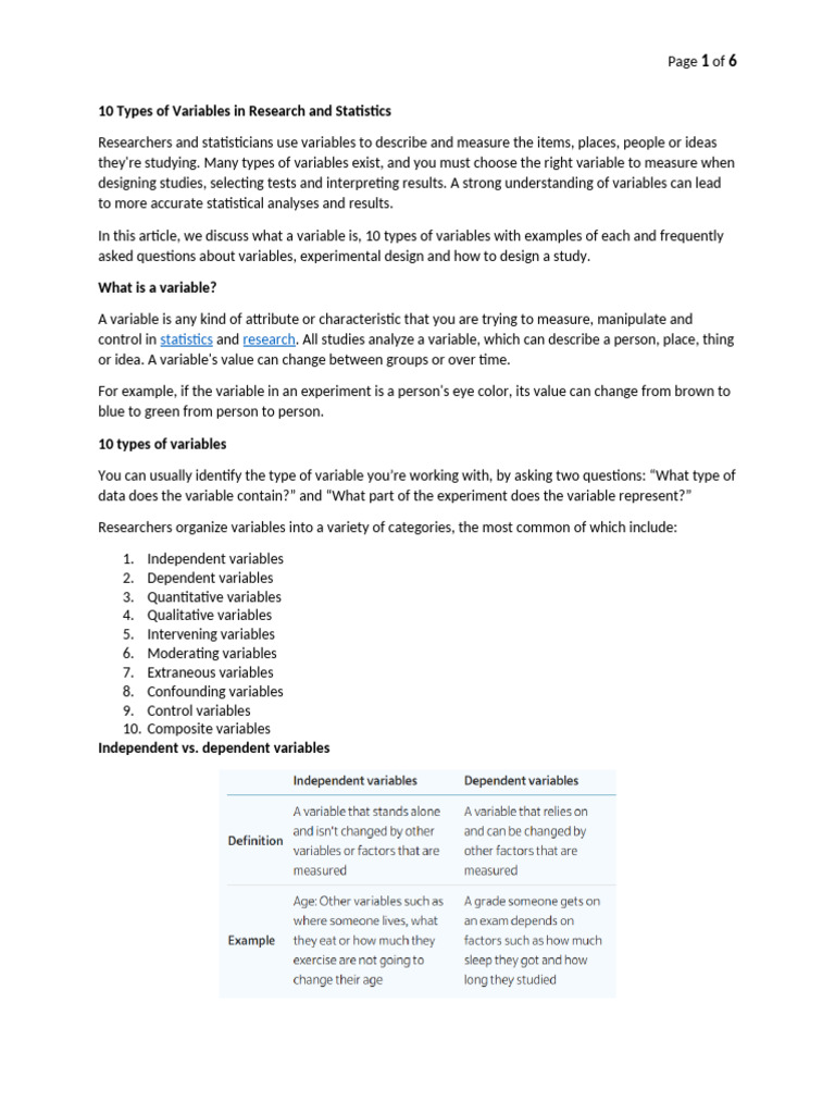 10 Types of Variables in Research and Statistics | PDF | Level Of ...