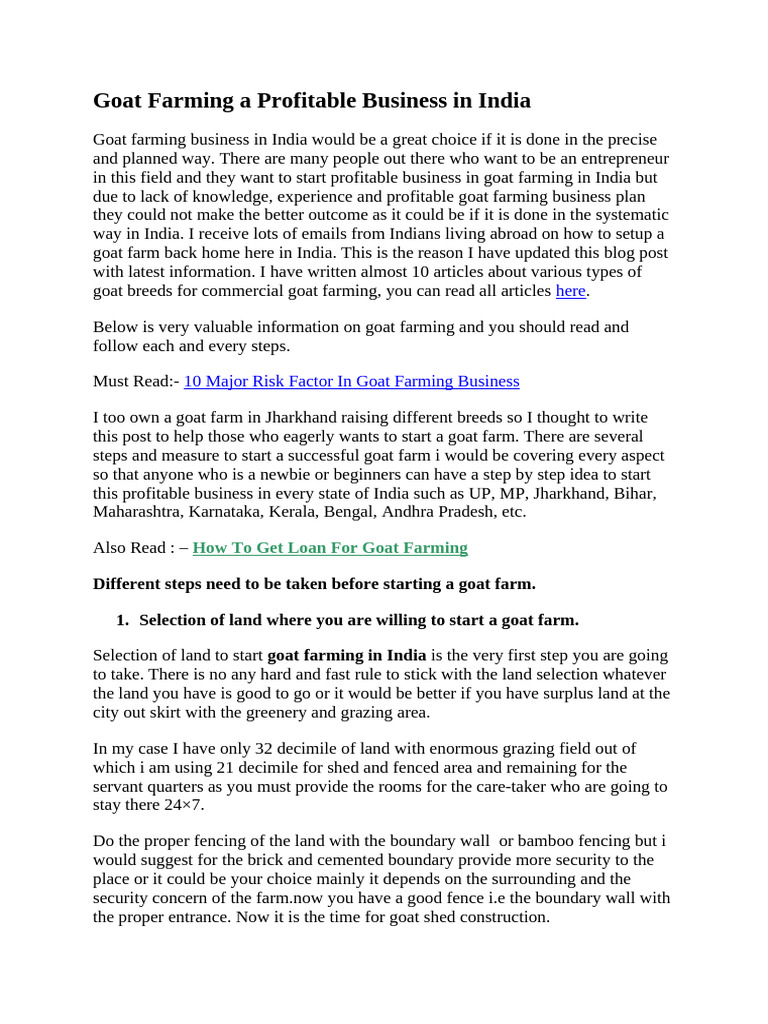 Goat Farming Business Guide in India | PDF | Goat | Shed