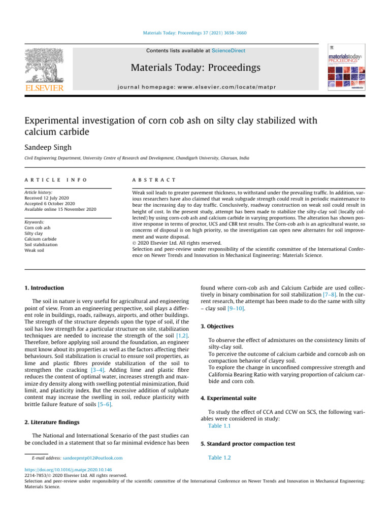 Corn Cob Ash for Silty Clay Stabilization | PDF | Soil | Materials