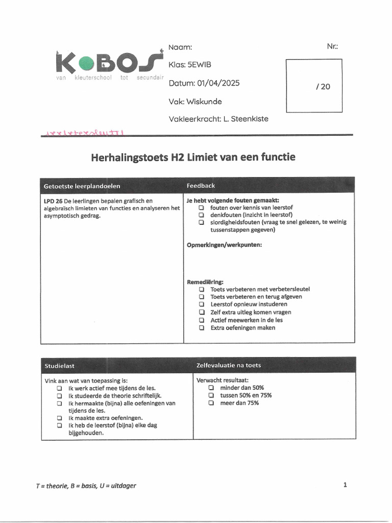 STEEL - Toets H2 Limiet Van Een Functie | PDF