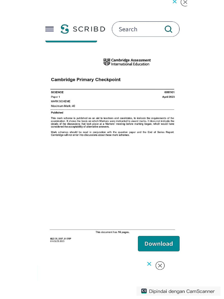Science Primary Checkpoint April 2023 Paper 1 Marking Scheme | PDF