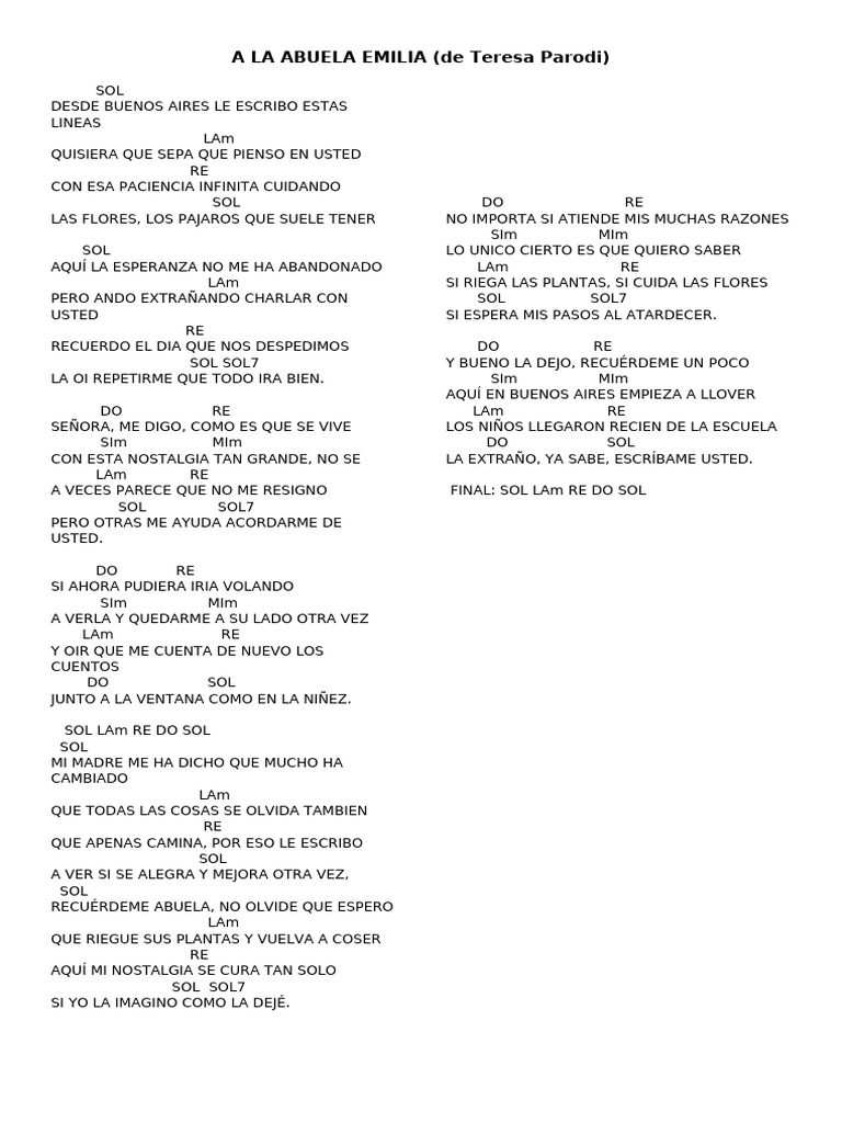 Letra y acordes de "A la abuela Emilia" | PDF