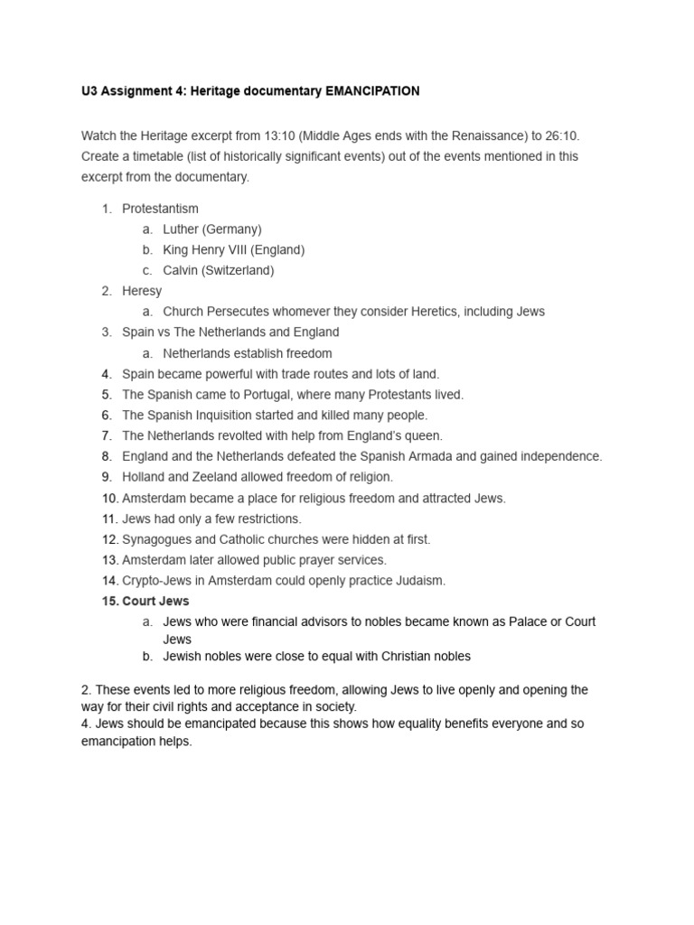 U3 Assignment 4 - Heritage Documentary EMANCIPATION | PDF