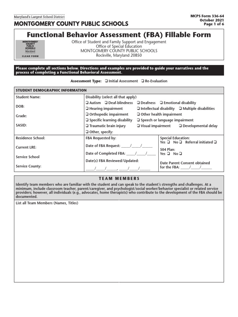 Functional Behavior Assessment Form 336-64 | PDF | Special Education ...