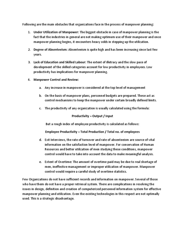Obstacles in Manpower Planning | PDF | Turnover (Employment) | Human ...