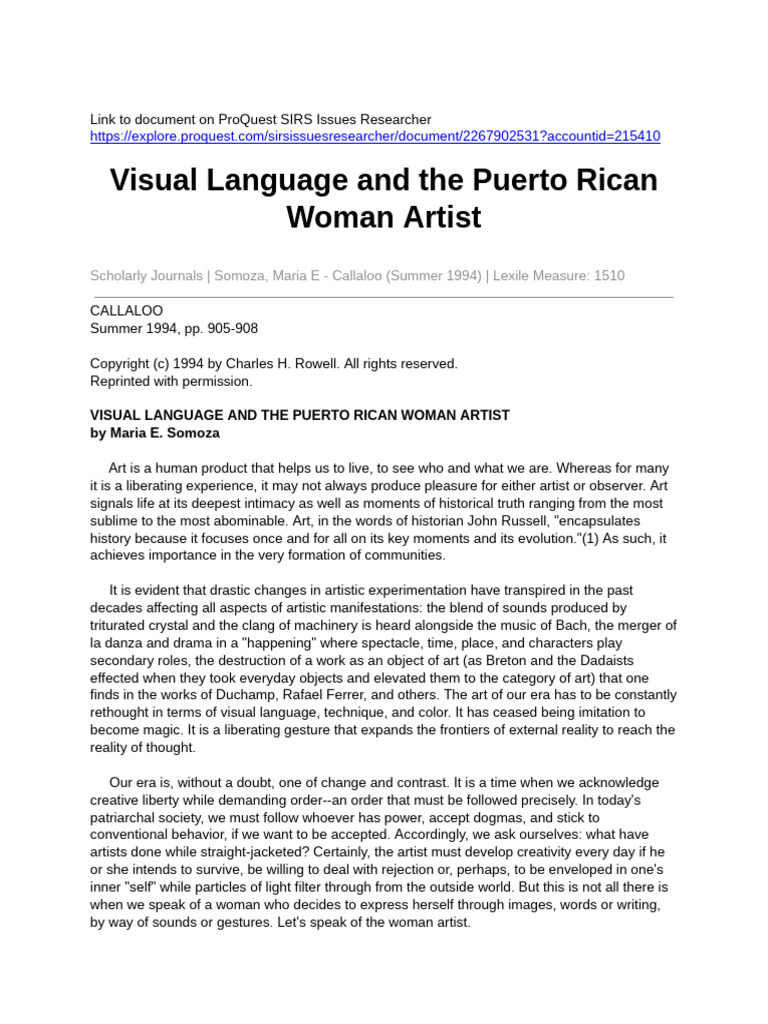 Visual Language and The Puerto Rican Woman Artist - Copyright (C) 1994 ...
