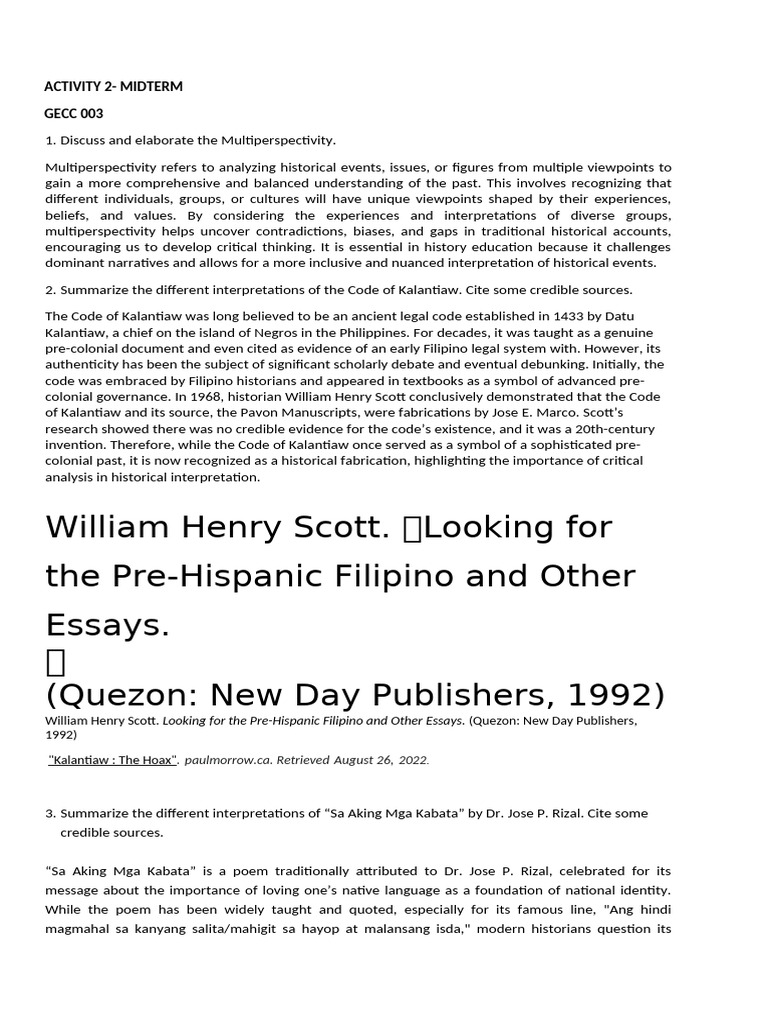 Multiperspectivity in Historical Analysis | PDF | Philippines