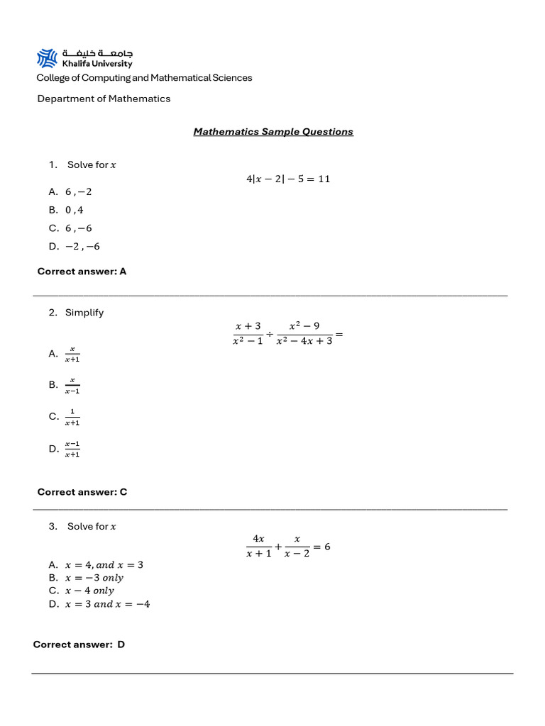KUAT Website Math Sample Questions | PDF | Inequality (Mathematics ...