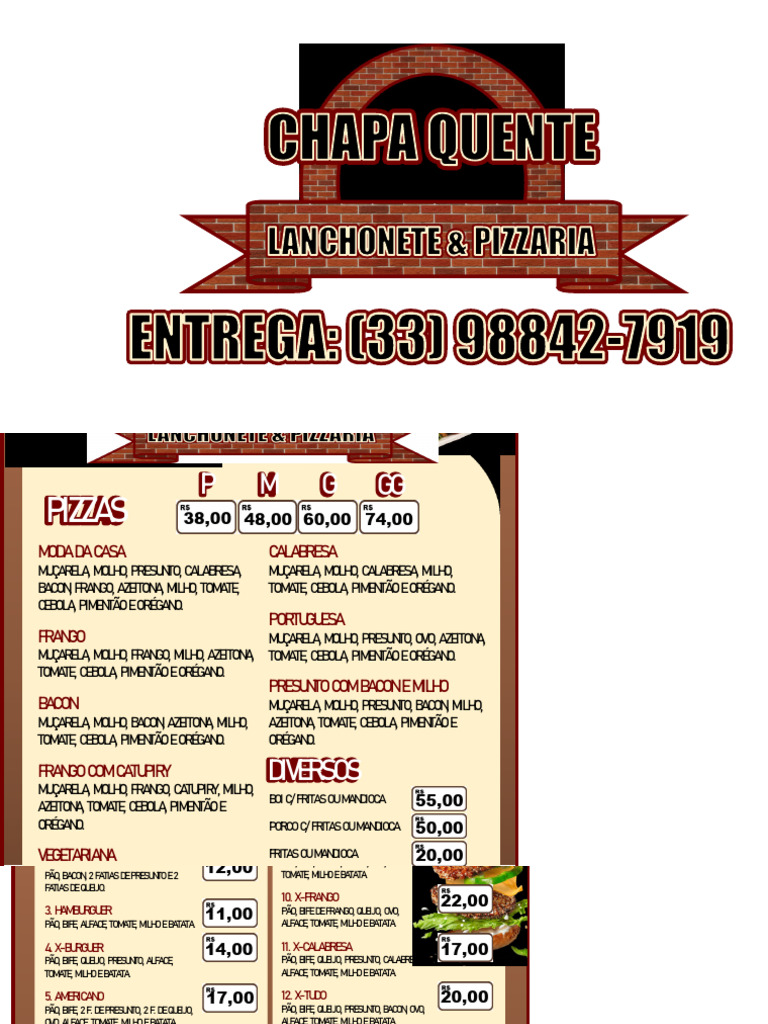 Menu da Chapa Quente | PDF | Culinária ocidental | Preparação de ...