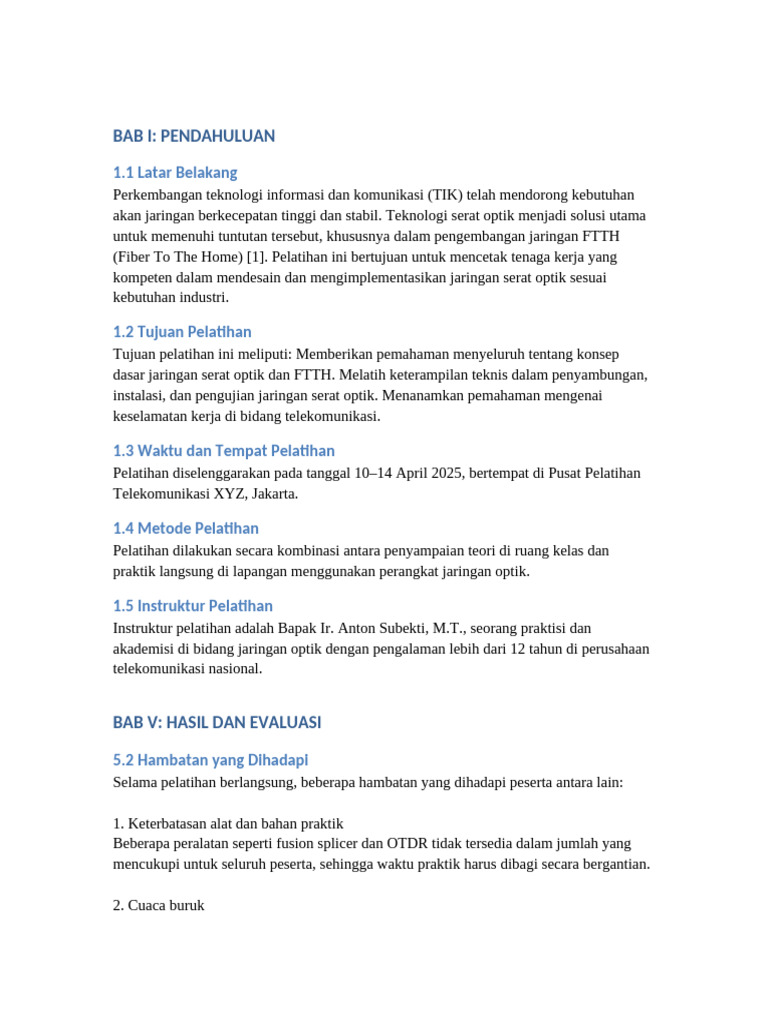Laporan Pelatihan Jaringan Optik FTTH | PDF