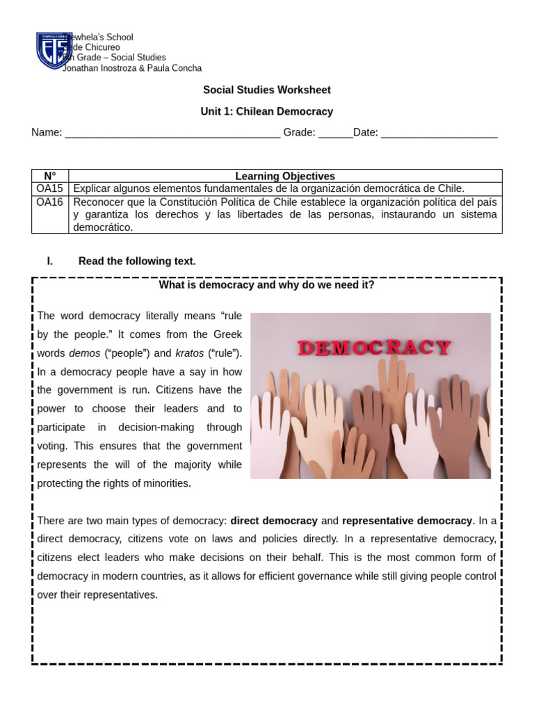 6th Grade Social Studies Worksheet Unit 1 | PDF | Democracy | Political ...