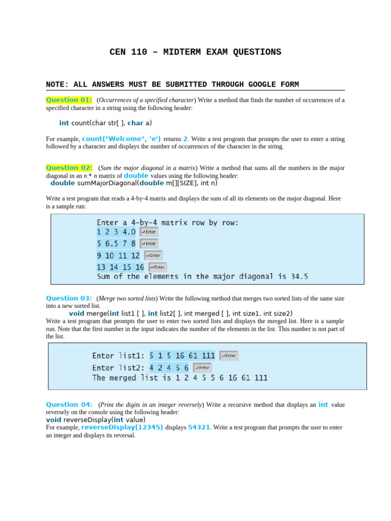 Cen 110 - Midterm Exam Questions | PDF