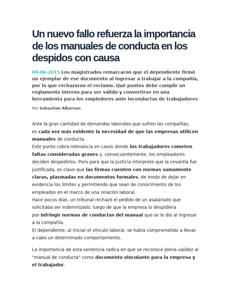 Nota A Fallo Codigos de Conducta | PDF | Comportamiento