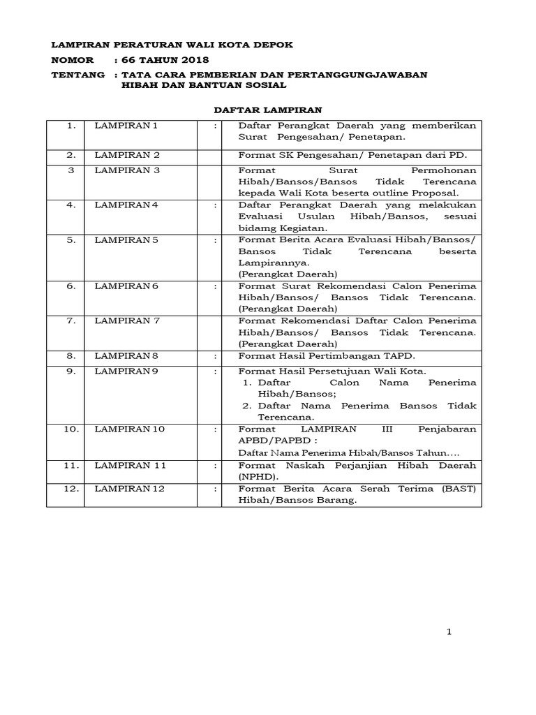 Lampiran Perwal Hibah Bansos | PDF