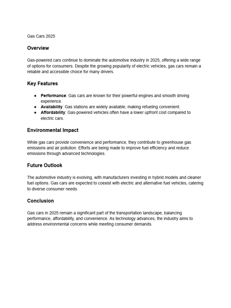 Gas Cars 2025 | PDF