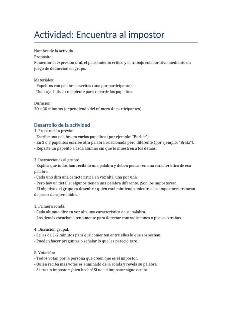 Palabras para Jugar al Impostor | PDF