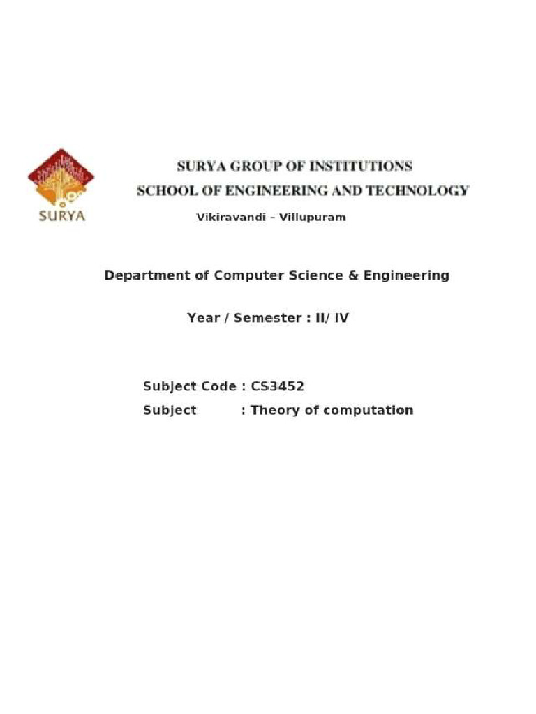 TOC Material | PDF | Automata Theory | Models Of Computation