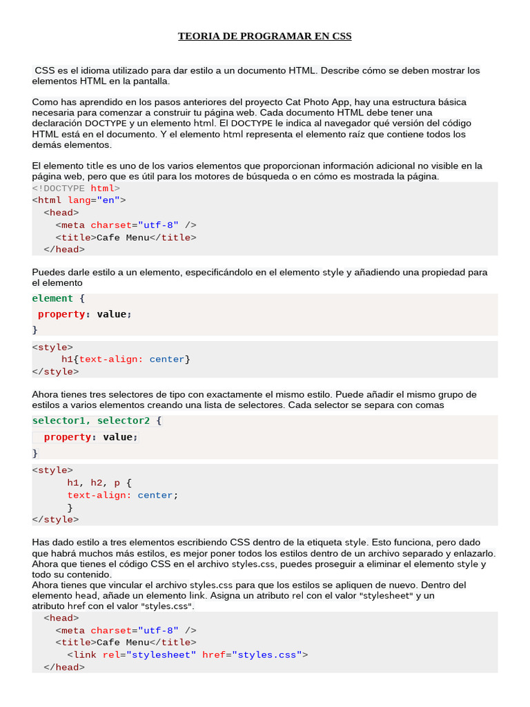 TEORIA DE PROGRAMAR EN CSS | PDF | HTML | Informática