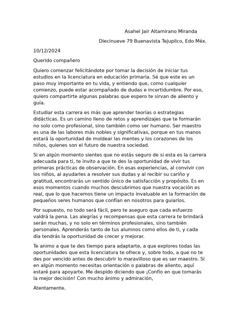 Carta A Mis Maestros | PDF