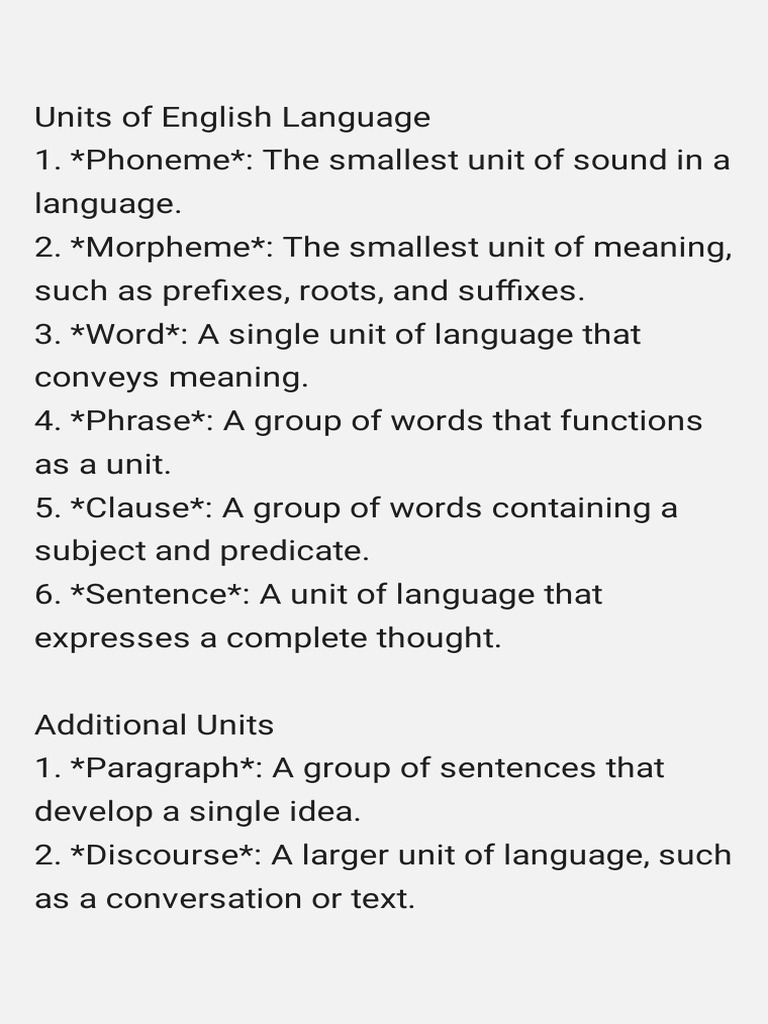 Units of English Language Explained | PDF