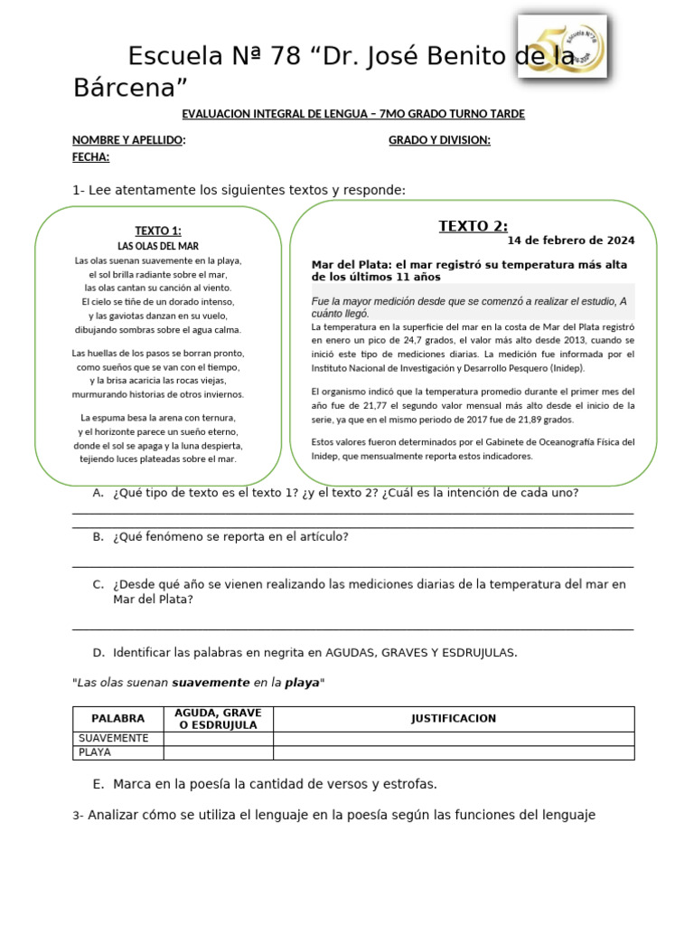 EVAL Final Lengua Con Ajuste | PDF