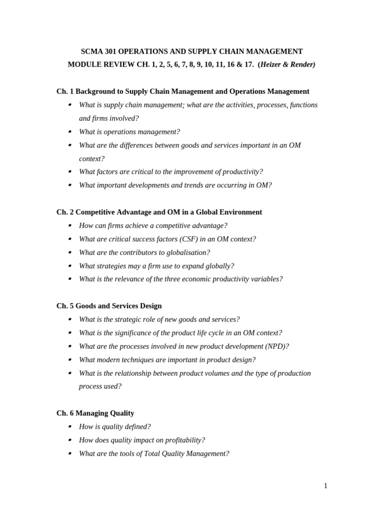 Supply Chain & Operations Management Review | PDF | Supply Chain ...