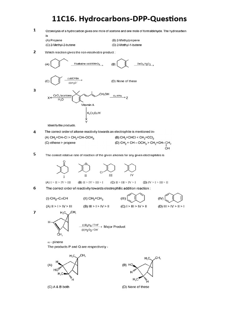 11C16. Hydrocarbons DPP Questions (1) | PDF